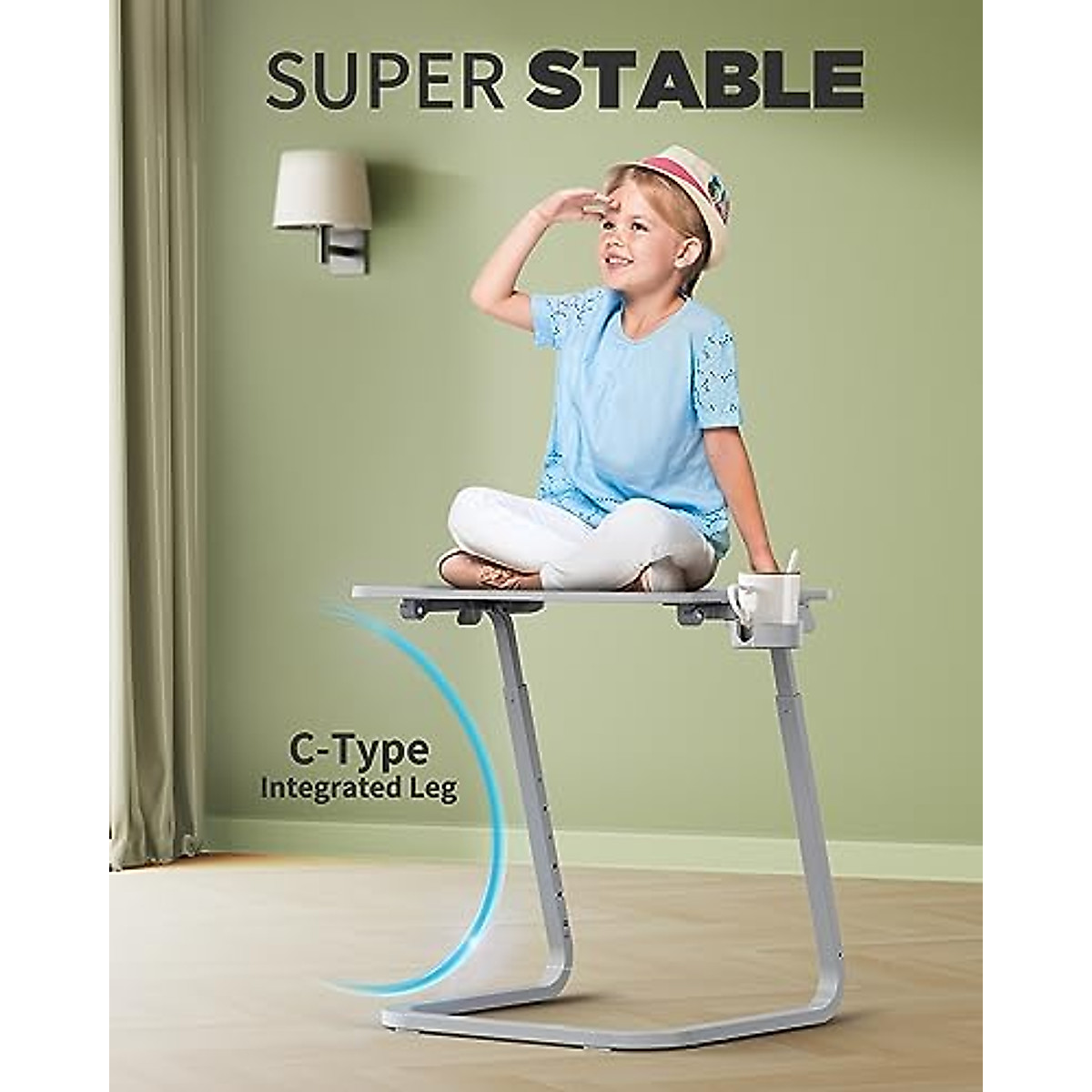 SAIJI TV Tray Table - Heavy Duty Large TV Dinner Tables, Premium TV Trays for Eating on Couch & Sofa, Tilt & Height Adjustable Laptop Table, Bedside Table, Small Table, TV Table with Cup Holder