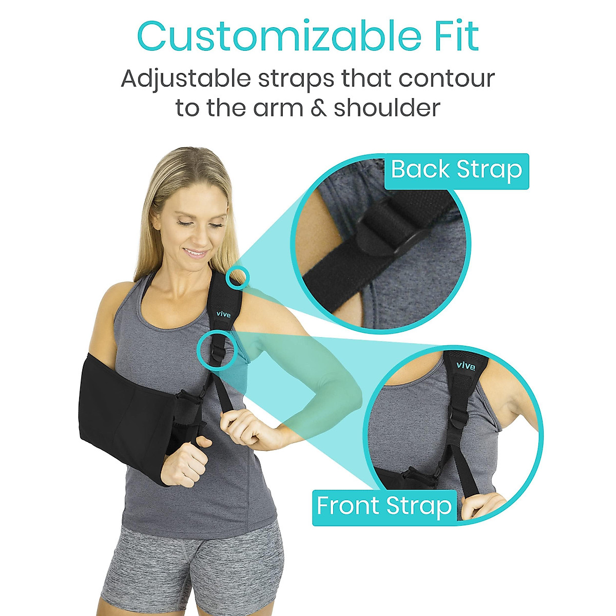 Vive Arm Sling Shoulder Immobilizer for Left or Right Arm - Comfortable Relief for Shoulder & Elbow Injury, Rotator Cuff Surgery, Broken Wrist, Hand - Adjustable Padded Straps Fit Men & Women (Black)