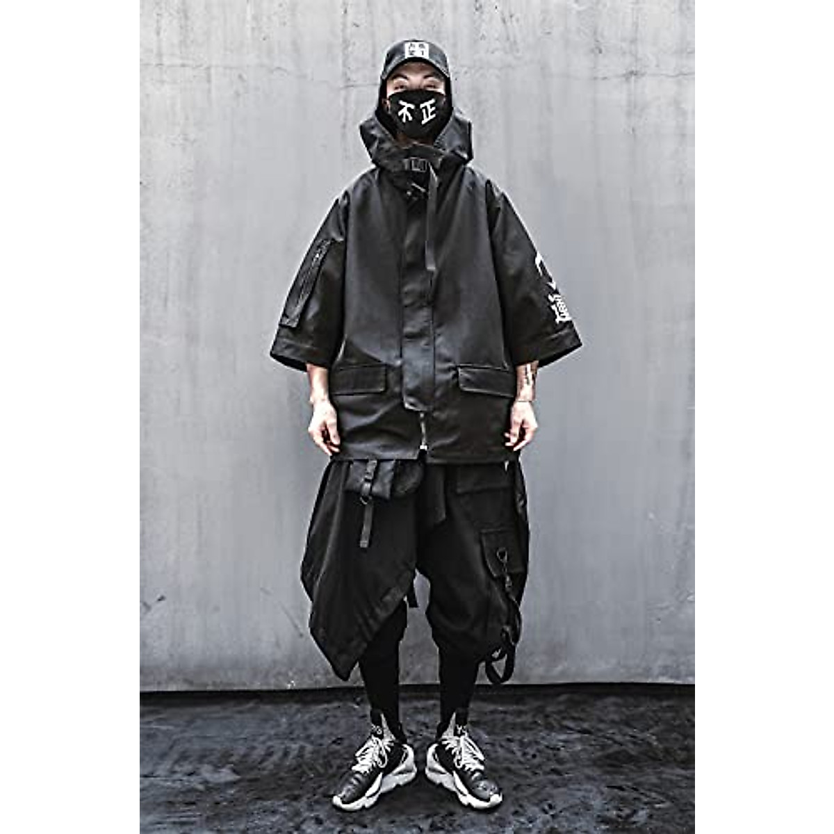 Niepce Inc Japanese Streetwear Zip Up Windbreaker Jacket for Men (Black2, XL)