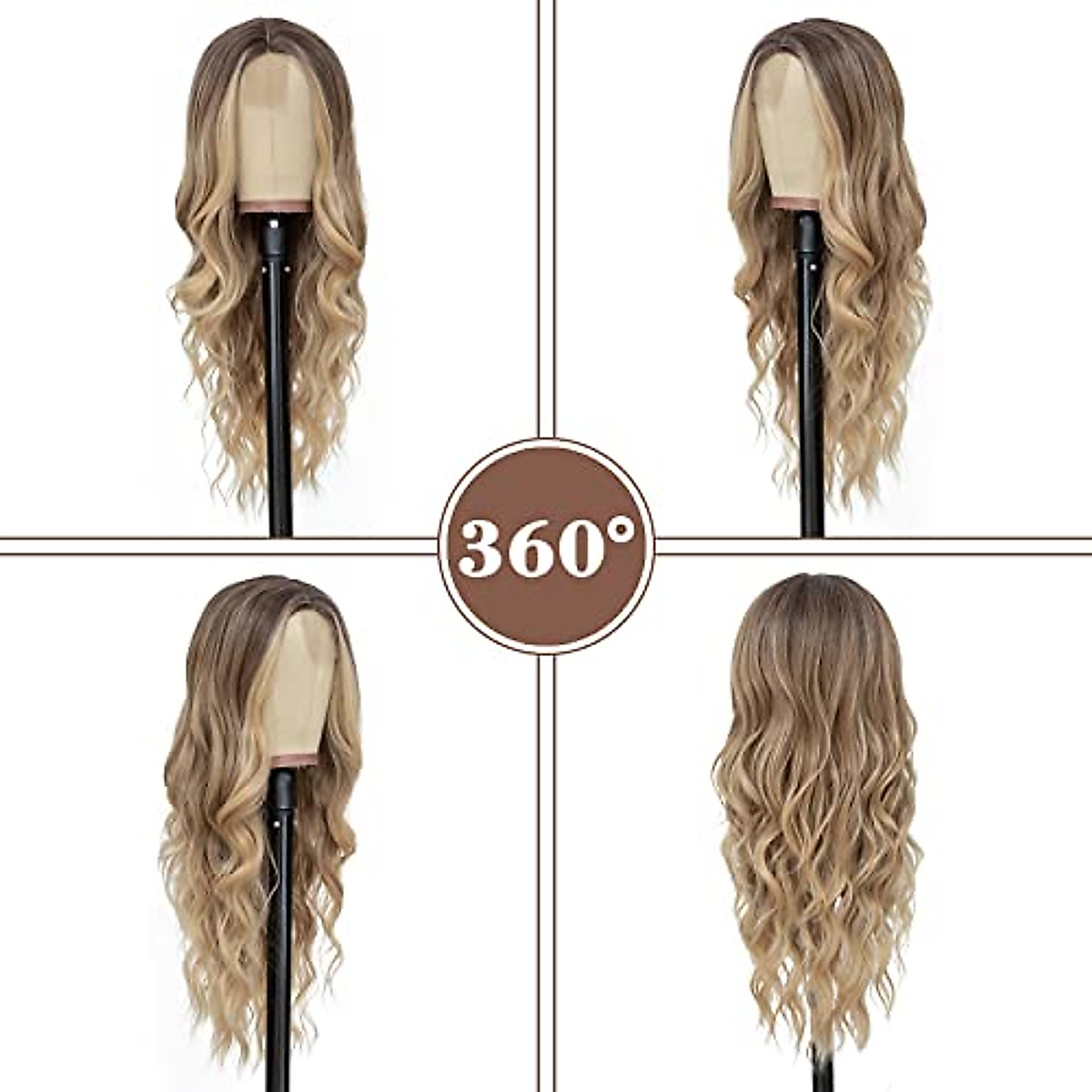 NAYOO Long Ombre Blonde Wavy Wig for Women 26 Inch Middle Part Curly Wavy Wig Natural Looking Synthetic Heat Resistant Fiber Wig for Daily Party Use (Ombre Blonde)