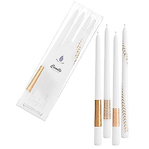 Viyffo 12 Inch White Taper Candles with Gold Leaf, Dripless Tapered Candle Up to 9 Hour+ Burning Time, Unscented and Smokeless Handmade Gift for Events, Dinner, Home Decor, Christmas, Advent