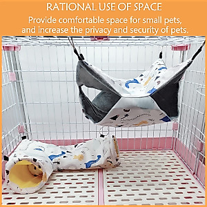 Guinea Pig Rat Corner Tunnel & Tubes Bunkbed Hammock, Guinea Pig Hideout for Small Pet Hedgehog Piggy Hamster Hide(1. Hammock&Tunnel-Dinosaur)