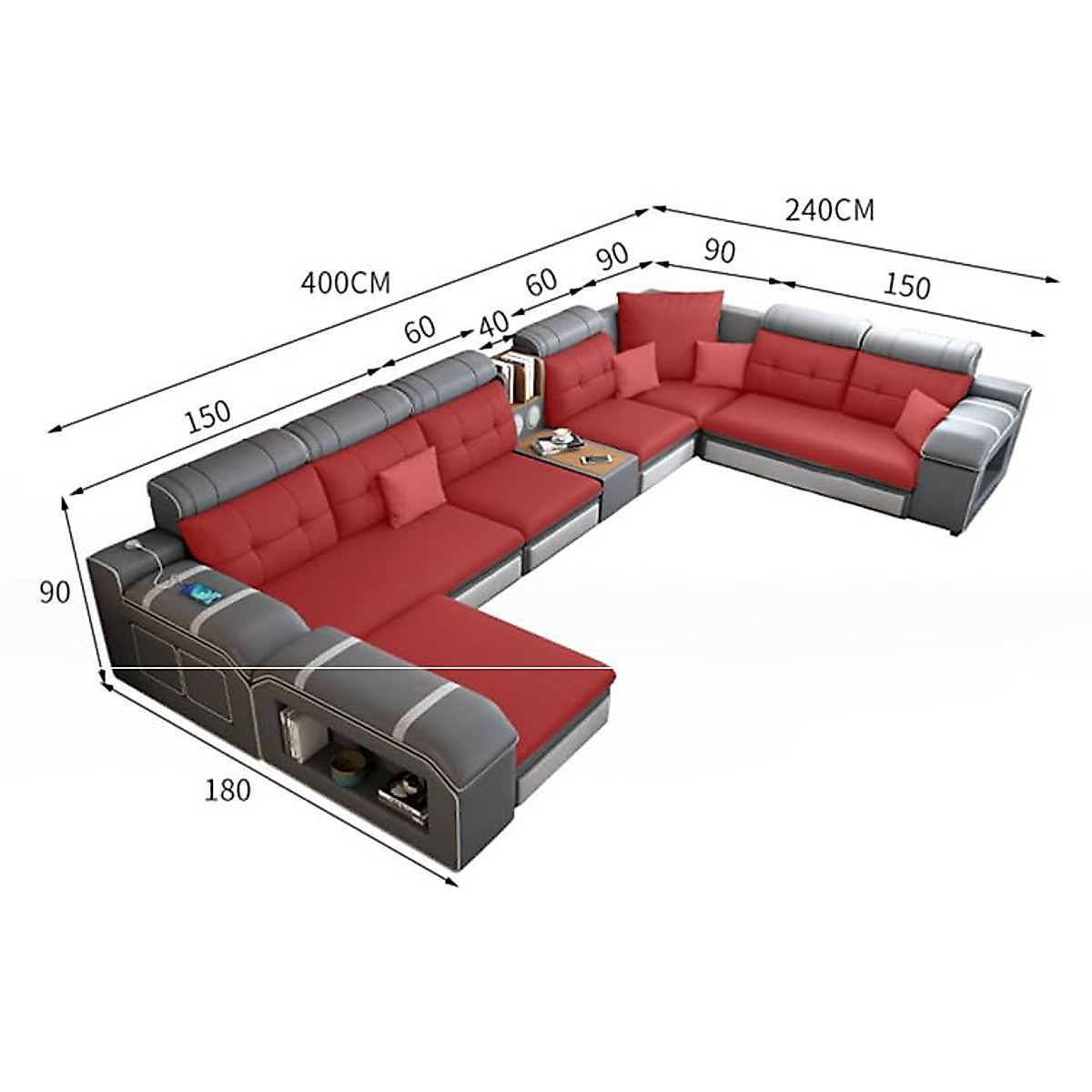 ALKKAR Modern Fabric U-Shaped Sofa Multifunctional Corner Sofa Combination Living Room Furniture Sofa Set with USB Connection, Modern Gray Leather Sectional Sofa Set for Living Room, Home Office