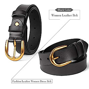 WHIPPY Women Casual Genuine Leather Belt for Jeans, Wide Ladies Waist Belt with Golden Buckle 1.26 Inches Width Strap (Suit Pant Size 29-34 Inches, Black)