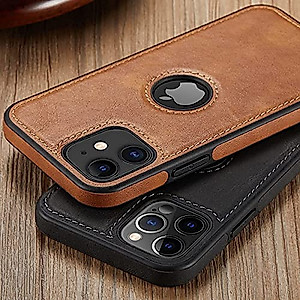 Casus Logo View Compatible with iPhone 12 Pro Max Case Slim Premium Vegan Leather Classic Luxury Elegant Thin Cover (2020) 6.7" (Brown)
