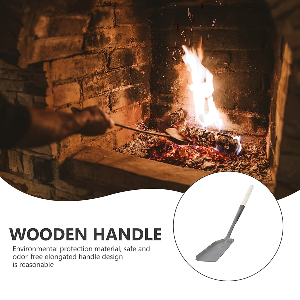 Cabilock Fireplace Shovel Long Wooden Handle Ash Coal Shovel Fireplace Scoop Ash Scoop Gardening Shovel Kitchen Tool