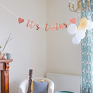 Glitter It's Twins Banner - Great for Baby Shower Boy Girl Wedding Anniversary Graduation Retirement Party Decor - Kids Birthday Party Decorations
