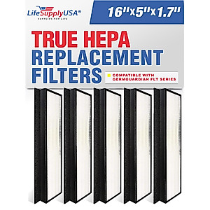 LifeSupplyUSA 5-Pack HEPA Filter Replacement, Compatible with GermGuardian FLT4850PT AC4800, Efficient Air Purifier Filter B, Easy Install, 16x5x1.75 inches