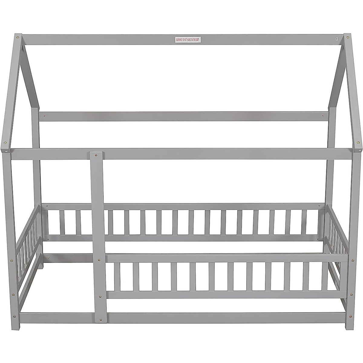 Harper & Bright Designs Twin Floor Bed for Kids, Wooden Twin Montessori Floor Bed with Fence-Shaped Rails, Twin Size House Bed for Girls, Boys(Twin, Grey)