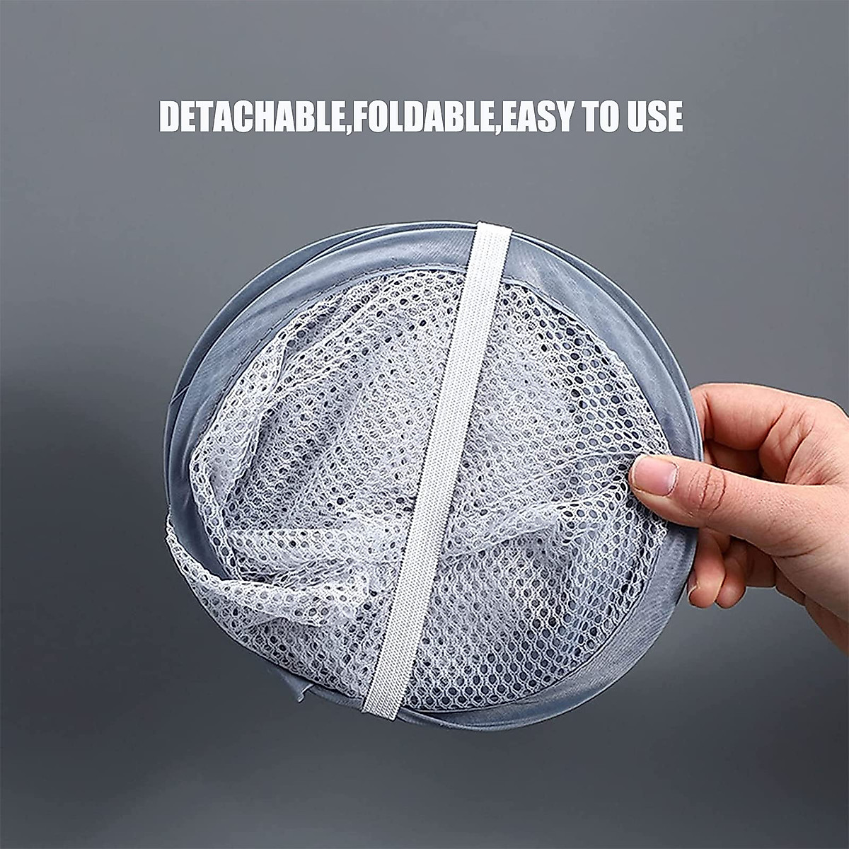 ATCYMI Hanging Laundry Hamper 2 Pack Mesh Laundry Basket Foldable Hamper Collapsible Dirty Clothes Hamper Wall Mounted Storage Bag (Gray)