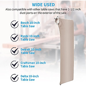 Table Saw Dust Collector Bag Fits Bosch/Dewalt/Makita/Ryobi/Craftsman/Porter Cable/RIGID/Metabo/Kobalt/Skilsaw/Delta/ (10" Tablesaws with 2.5" Dust Port)