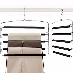 TOPIA HANGER Pants Hangers Space Saving, 2-Pack Swing Arm Pants Organizer for Closet, Non-Slip Foam Padded Organizer Hanger for Multi Slacks, Jeans, Trousers, Skirts, Scarfs, Black-CT08B