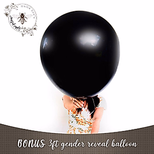 Gender Reveal Party Supplies - 70 Pieces - What Will It Bee Gender Reveal Banner, Gold, Green, Black, White Color Theme - Kit with Arch, Greenery, Balloons, Cake Topper, Black Gender Reveal Balloon