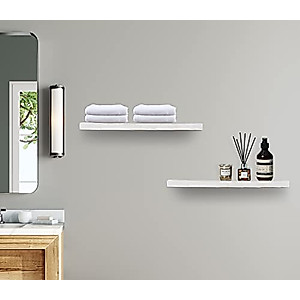 2 Pack 16" Solid Cedar Wood Floating Shelves, Brushed Finish, Wall Mounted for Home Living Room Bathroom