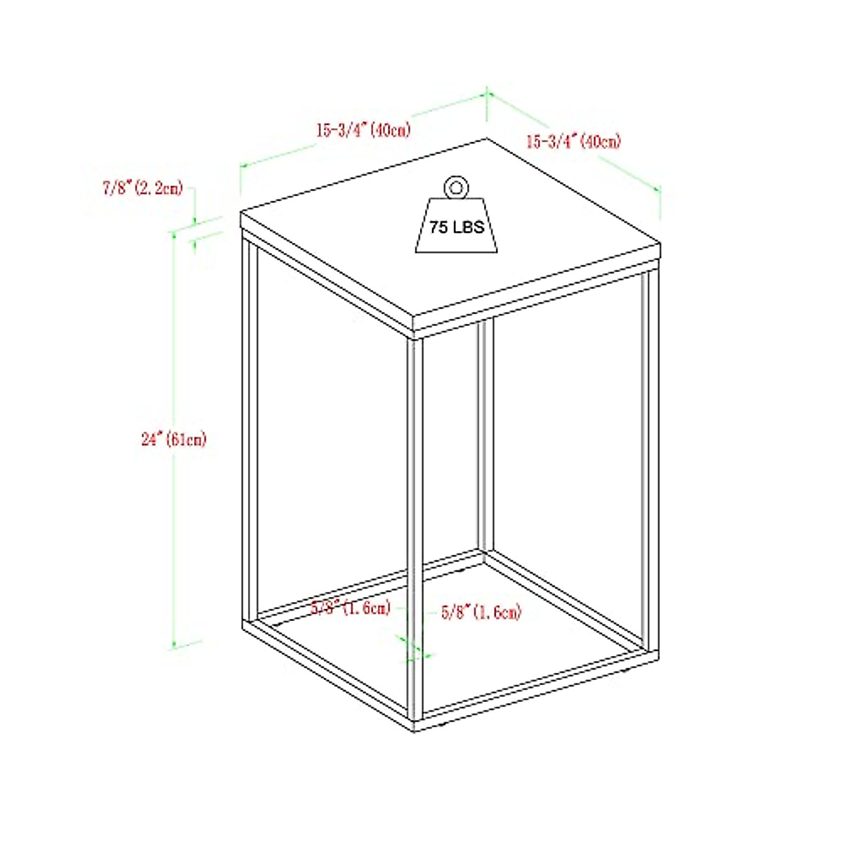 Walker Edison Modern Open Square Wood Side End Accent Table Living Room Storage Small End Table, 16 Inch, Marble