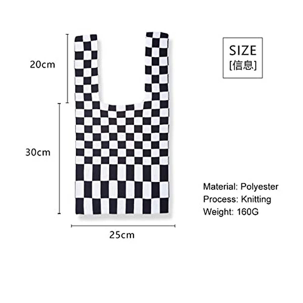 MOMEITU Women's Hobo Bag Checkerboard Knit One Shoulder Tote Bag Woven Tote Bag One Shoulder Shopping Bag Hobo Bag(Black and White Grid)