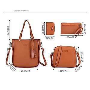 Crazypig 4 Pcs Bags Set for Women, Shoulder Bags Pu Leather Tote Handbag Crossbody Bag&Wristlet Purse Top Handle Small Bags, Gray