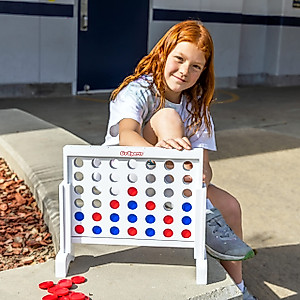 GoSports 1 Foot Width Premium 4 in a Row Game, Choose Between Classic White or Dark Stain – with Connect Coins, Portable Case and Rules