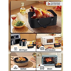 Mastery Mart 8-10QT Reusable Ninja Air Fryer Silicone Liners, 2 Pcs Ninja Air Fryer Silicone Pot/Basket, Durable/Easy to Clean Silicone Baking Tray for Air Fryer, Microwave, Oven, Steamer