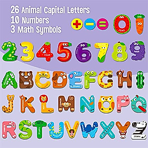 Magnetic Uppercase Letters and Numbers, Educational Learning Tool for Kids Word Recognition 39 Pieces Magnets Include 26 Colorful Alphabet Letters, 10 Numbers and 3 Symbols,Toddlers 3 4 5 Years Old