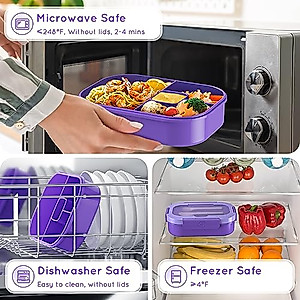 TIME4DEALS Lunch Box Kids Adult Bento Box Bento-Style Lunch Box 1300ml Ideal Portion Size Leak Proof Bento Lunch Box for Teens Toddlers, BPA Free Lunchbox Containers for School Work Picnic (Purple)