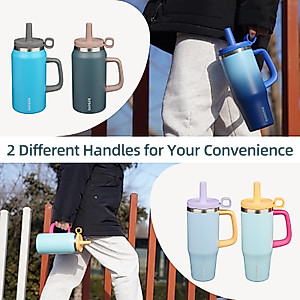 BJPKPK 32oz Stainless Steel Insulated Tumbler with Handle and Straw Travel Coffee Mug Thermal Cups with Lid,Purple Pearl