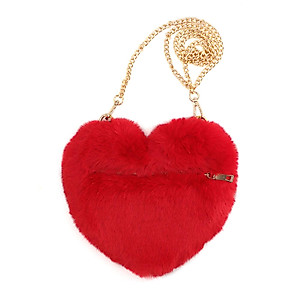 surell - Faux Rex Rabbit Fur Heart Shaped Bag - Fuzzy Crossbody Bag - Cute Fluffy Love Bag with Heart - Luxurious Vogue Fashion Purse Gift - Kawaii Love Tote Bag - Stylish Mod Handbag - (Red)