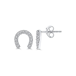 Elmas 1/5CT Round White Diamond 925 Sterling Silver Horseshoe Stud Earrings for Women