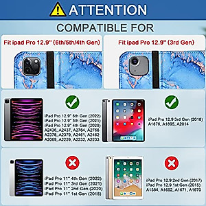 Zonefoker for New iPad Pro 12.9 Case 6th/5th/4th/3rd Generation 2022/2021/2020/2018, 12.9 inch ipad Pro Leather Folio Cover with Pencil Holder, Multi-Angle Viewing Stand, Auto Wake/Sleep, Marble Blue