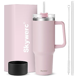 Skywerc 40 oz Tumbler With Handle and Straw Lid | Double Wall Vacuum Insulated Travel Mug | Stainless Steel Water Bottle Cup | Keeps Drinks Cold up to 34 Hours | Cupholder Friendly | Lavender
