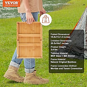 VEVOR 2-Pack Bed Tray Table with Foldable Legs, Bamboo Breakfast Tray for Sofa, Bed, Eating, Snacking, and Working, Folding Serving Laptop Desk Tray, Portable Food Snack Platter for Picnic, 15.7"x11"