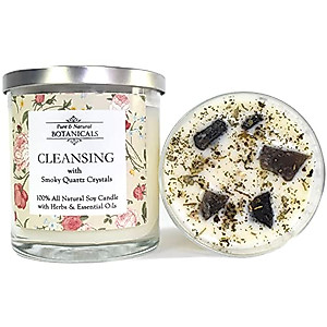 Cleansing Pure & Natural Soy Candle 100% Natural & Non Toxic with Crystals, Lemon, Eucalyptus & Rosemary Herbs and Essential Oils (Wiccan Pagan Magick)