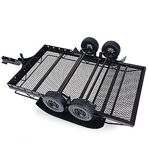 AMK RC Trailer, 1/10 Scale Trailer, Metal 1/10 RC Trailer with RC Trailer Hook Coupler and 1/10 RC Kinetic Winch Strap for 1/10 RC Crawler SCX10 TRX6 Redcat GEN8 TRX4 Upgrades