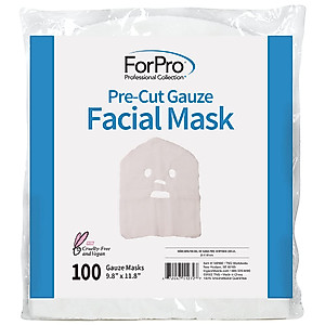 ForPro Professional Collection Precut Gauze Facial Mask, 100% Cotton Gauze, for High Frequency Facial Treatments and Masks, 100-Count