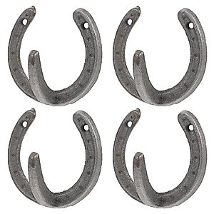 DOITOOL 4Pcs Cast Iron Wall Hooks, Horseshoe Shaped Wall Hanger Coat Hooks Hat Horse Hook Vintage Wall Hooks Decorative Wall Hangers for Hanging Robe Towels Coats Bags