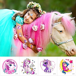 Konsait Temporary Tattoos Kids Party Decorations, 48 Sheets Fake Tattoos Games Gifts for Girls Children's Birthday Party Favors Goodie Bag Fillers Rainbow Party Supply