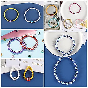 PHUNTTEK 2400pcs Seed Beads and Evil Eye Beads Halloween Beads for Jewelry Making, 3mm Glass Seed Beads 8mm Flat Evil Eye Colorful Bracelet Beads Kit for Bracelets Making DIY Gift Beading Supplies