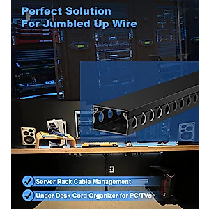 ZhiYo Cable Raceway 156in(4xL39in), Server Rack Cable Management Under Desk Cord Organizer, Electrical Safe PVC Cable Channel Open Slot Wire Raceway for Network/PC/TVs, Wire Duct W1.6 x H1in Black