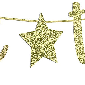 Twinkle Twinkle Little Star Banner, Glitter Birthday Banner, Baby Shower, Holiday Party Decorations (Gold)