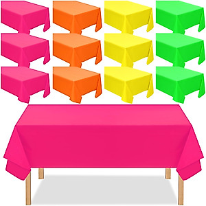 Peryiter 12 Pack Assorted Neon Color Plastic Tablecloth Disposable Rectangle Tropical Colored Table Cover Neon Party Supplies Birthday Wedding Picnic Home Decoration(54 x 72 Inch,Bright Color)