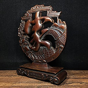 11" Tibetan Temple Collection Old Bronze Cinnabar mud Gold Home and Everything Gather Fortune Screen Ornament Exorcism Town House