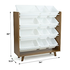 Humble Crew 12-Bin Toy Storage Mid-Century Organizer, Wood/White