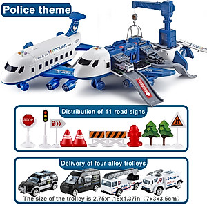 BBnote Deformable Airplane Toys with 4 Cars,Plane with Sound and Light for 3-5-8 Years Old Kids,Birthday Gifts for Boys and Girls