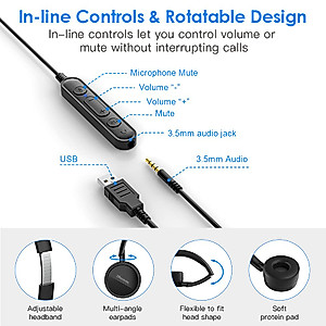 Discover D312U Dual Speaker Headset with USB and 3.5mm Connection- Compatible with Computer Apps Like Microsoft Teams, Zoom, RingCentral, Cisco, Avaya and Cell Phones with a 3.5mm Port