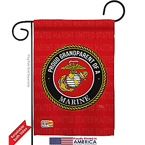 Breeze Decor Proud Grandparent Garden Flag Pack Armed Forces Marine Corps USMC Semper Fi United State American Military Veteran Retire Official Support Our Troops House Yard Gift, Made in USA