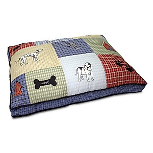 Petmate Quilted Applique Dog Bed, Classic Dog Motif, Large Grand, 27" x 36", Multicolored- Designs May Vary