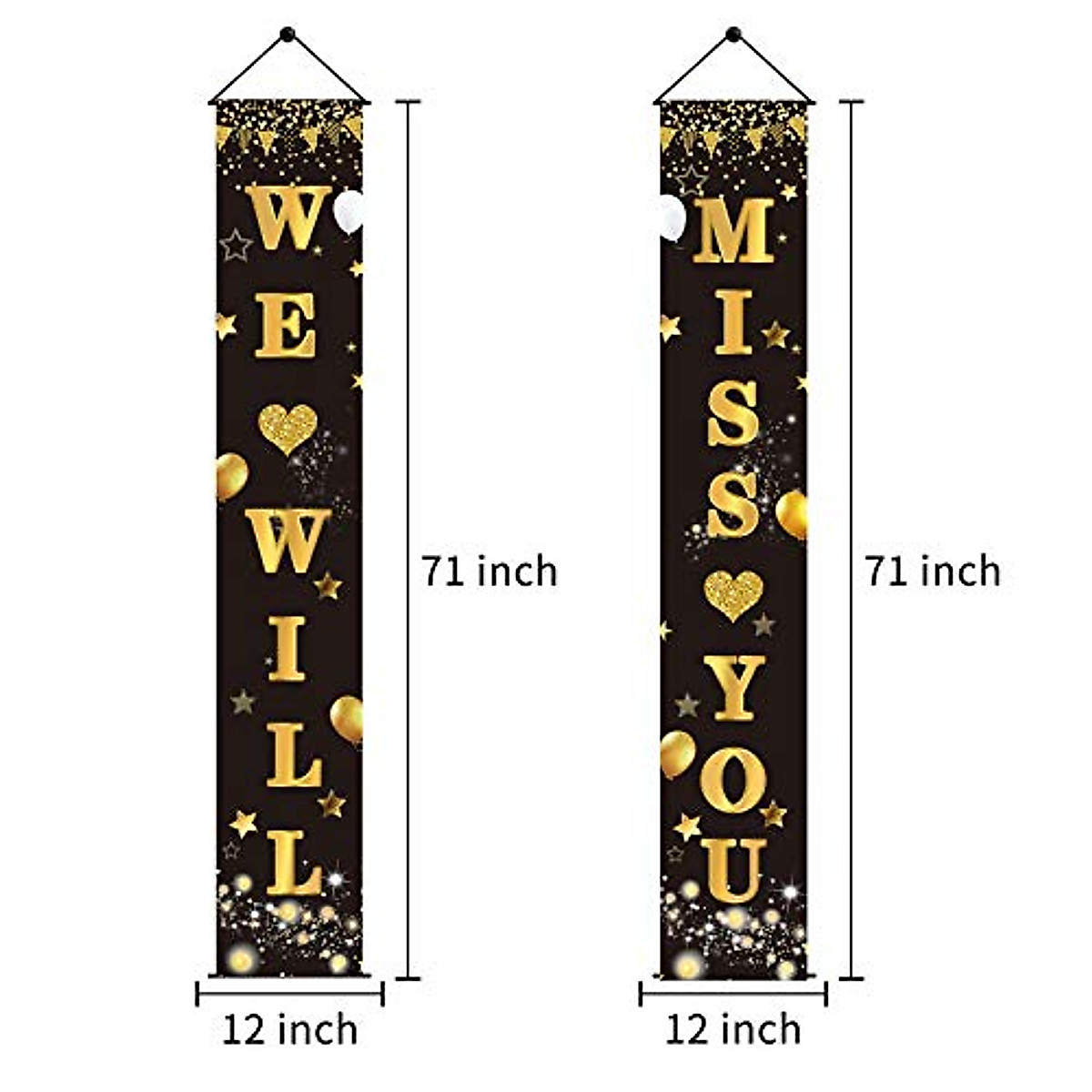 Luxiocio We Will Miss You Banner Porch Decorations, Going Away Party Farewell Party Decoration Supplies, Black Gold Graduation Party & Retirement Office Work Party Sign Décor