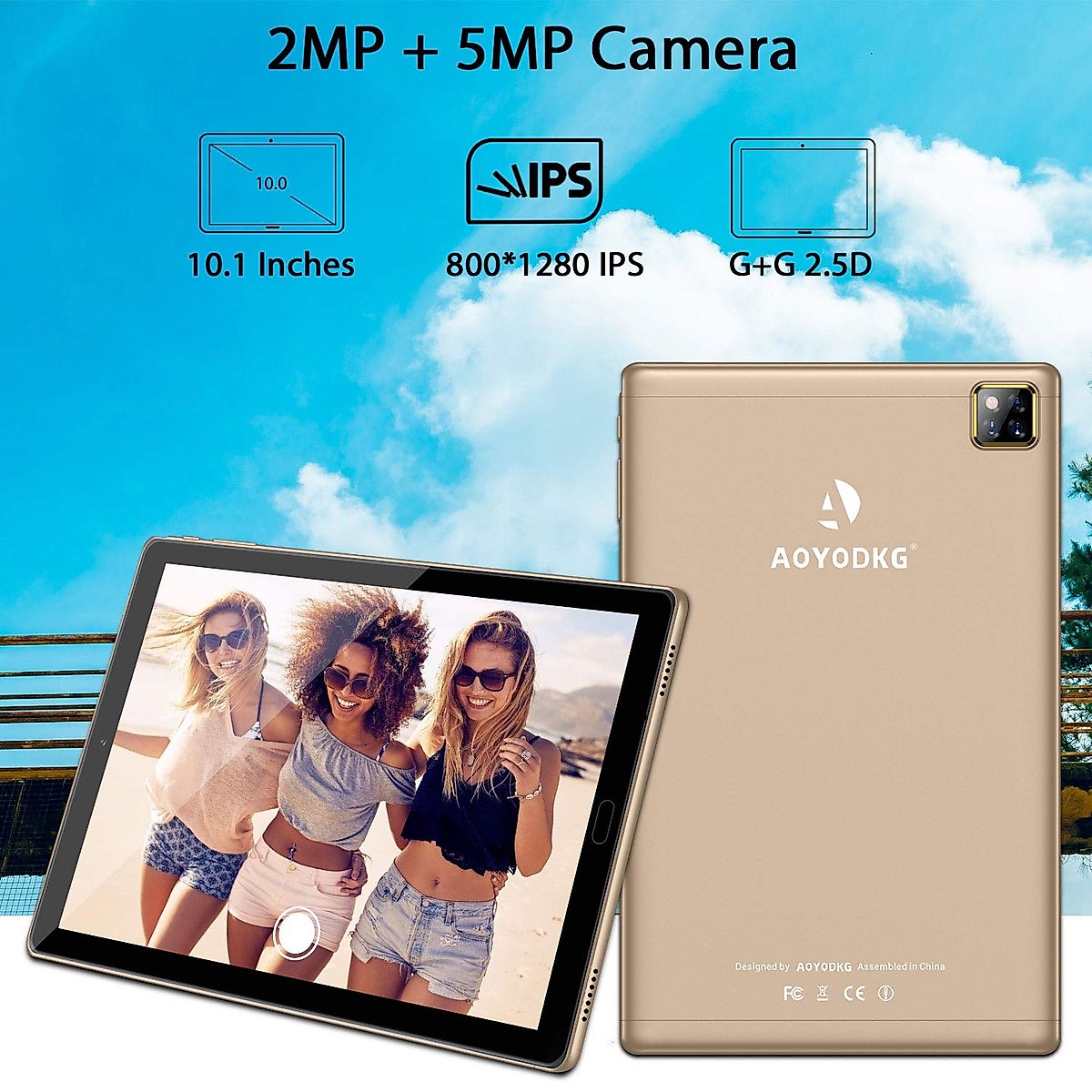 2023 Newest Tablet with Keyboard 10 Inch, Android Tablet Newest Octa-core Processor, 64GB ROM + 4GB RAM Storage, 256GB Expandable, 2 in 1 Tablet with Dual WiFi network, 1920x1200 HD Display -Gold