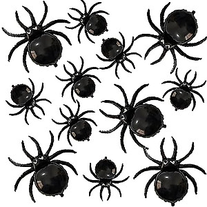 12PCS Halloween Black Spider balloons - 32.5“ Giant and 17.2” Small Spiders Foil Balloon for Halloween Decoration Day of Death New Year Birthday Spooky Party Supplier