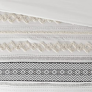 Hyde Lane Farmhouse Bedding Comforter Sets King, Ivory Boho Bed Set ,Cotton Top with Modern Neutral Style Clipped Jacquard Stripes, 3-Pieces Including Matching Pillow Shams (104x90 Inches)